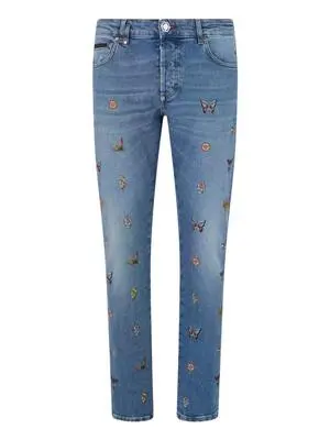 Philipp Plein Embroidered Straight Jeans - Blue