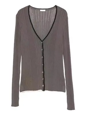 ROBERTO COLLINA V-neck Ribbed Cardigan - Grey