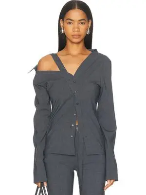 JADE CROPPER Asymmetric Long Sleeve Top - Grey
