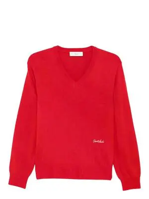 DUNST V-neck Logo Sweater - Red