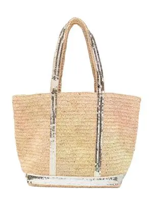 Vanessa Bruno Raffia Sequin Embellished Tote Bag - Neutrals