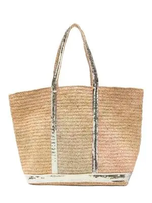Vanessa Bruno L Raffia Sequined Tote Bag - Neutrals