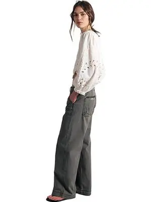 Free People We The Free Yours Truly Low-rise Cargo Chino Pants - Forest Shadow