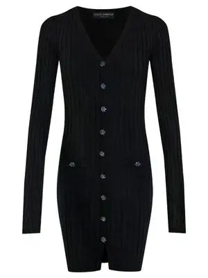 Dolce & Gabbana Buttoned V-neck Mini Dress - Black