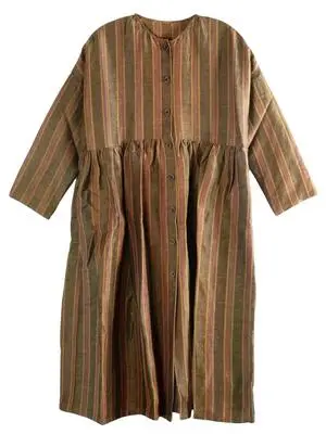 UMA WANG Striped Buttoned Midi Dress - Green
