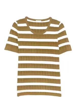 ROBERTO COLLINA Striped Ribbed T-shirt - Neutrals