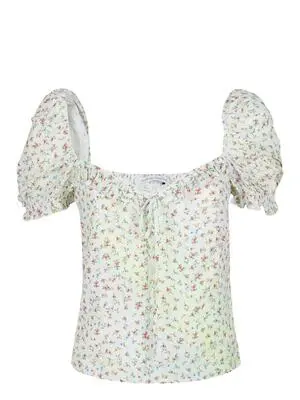 MAR DE MARGARITAS Floral Shirred Blouse - White