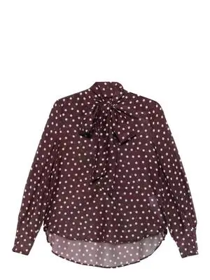 PSOPHIA Polka-dot Tie Blouse - Brown