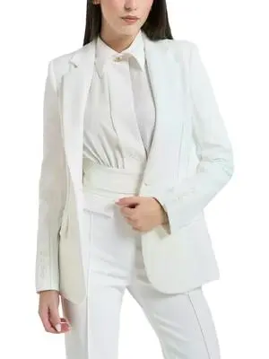 Elisabetta Franchi Notched Lapel Buttoned Blazer - White