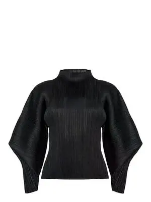 Issey Miyake Pleated High-neck Blouse - Black