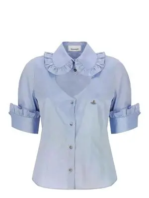 VIVIENNE WESTWOOD Ruffled-detail Logo-embroidered Shirt - Blue