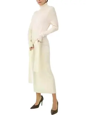 TOCCIN Logan Ribbed Turtleneck Dress - Neutrals