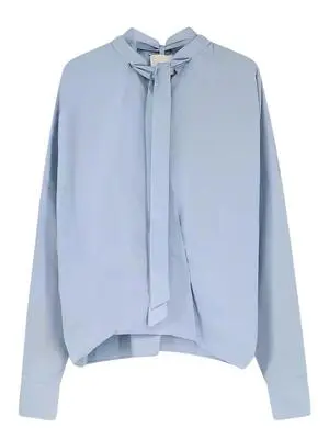 ALYSI Bow V-neck Shirt - Blue