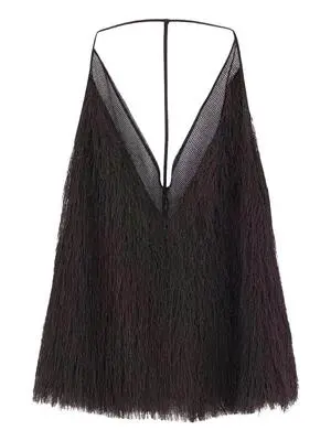 ALYSI Fringed V-neck Top - Brown
