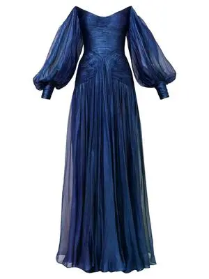 IRIS SERBAN Petal Balloon-sleeve Maxi Dress - Blue