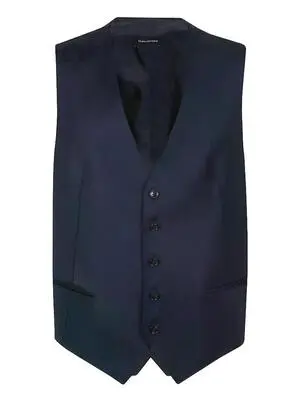 Tagliatore Button Wool Waistcoat - Blue