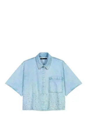 Maje Embellished Boxy Cotton Shirt - Blue