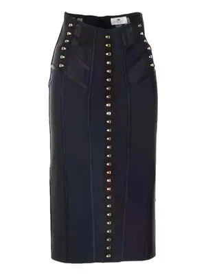 Elisabetta Franchi Midi Skirt With Hook Appliqu - Black