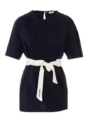LANVIN Button And Lace Detail T-shirt - Blue