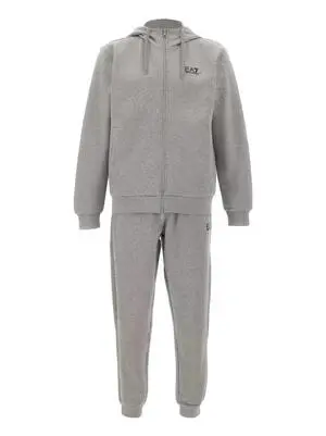 EA7 Hooded Logo Cotton Tracksuit Grey