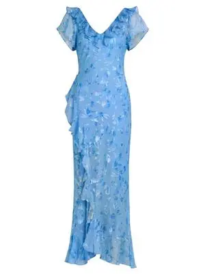 Rixo Ruffled V-neck Dress - Blue