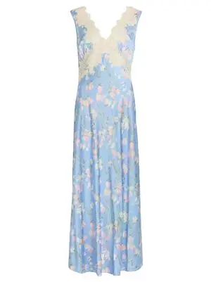 Rixo Lace-Detail Floral Midi Dress Blue