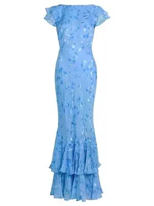 Rixo Ordinia Ruffled Floral Dress - Blue