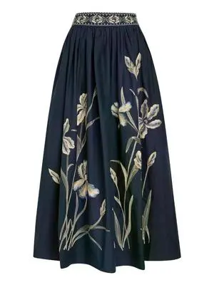 EMPORIO SIRENUSE Floral-embroidered A-line Skirt - Blue