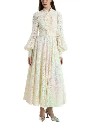 MOOS STUDIO Ethereal Grace Ruffled Belted Maxi Dress - Neutrals
