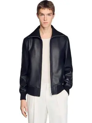 Sandro Zipped Leather Jacket - Black