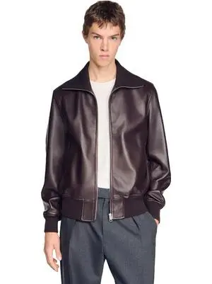 Sandro Zipped Leather Jacket - Chocolate