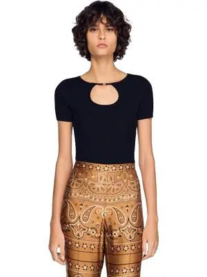 Sandro Openwork Collar Sweater - Black