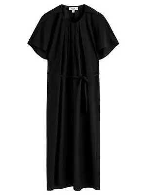 Cos Pleated Belted Midi Dress Black
