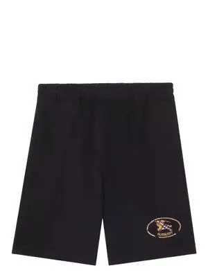 Burberry Check Knight Stamp Cotton Shorts - Black