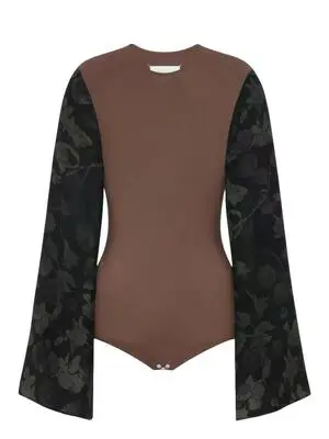 MAISON MARGIELA Floral-Sleeves Top Brown