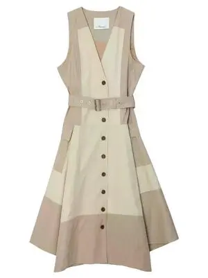 3.1 Phillip Lim Belted Button Cotton Midi Dress - Neutrals