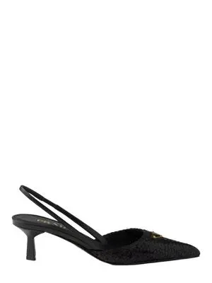 Prada Woven Leather Slingback Pumps With Enameled Logo - Black