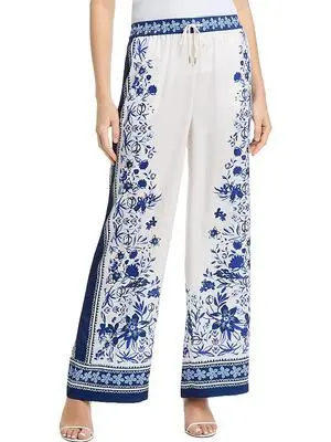 Aqua Floral Print Wide Leg Pants - Blue Multi