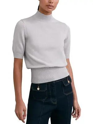 REISS Aria Funnel Neck Top - Grey