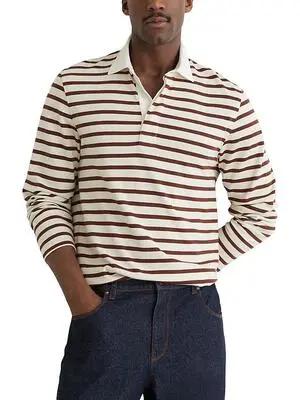REISS Rugby Stripe Polo Shirt - White/camel
