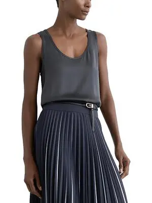 REISS Ruby Silk Front Cami Navy