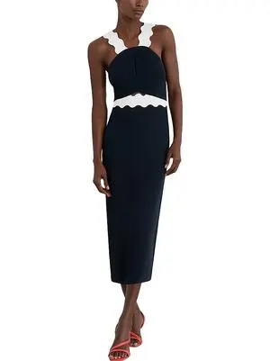 REISS Dillon Contrast Bodycon Midi Dress - Navy/ivory