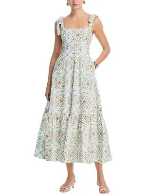 Aqua Tile Print Midi Dress - Multi