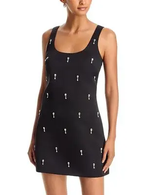Aqua Jewel Satin Mini Dress - Black
