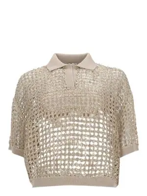 Brunello Cucinelli Silk And Linen Knit Polo Shirt - Beige