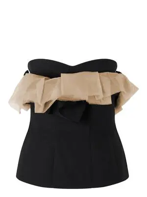 Khaite Sal Frayed Organza-trimmed Bustier Top - Black