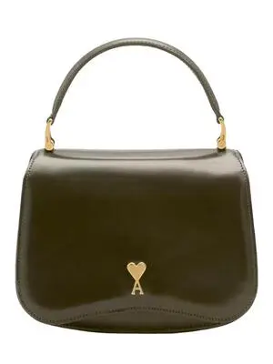 Ami Glazed Leather Shoulder Bag With Logo Detail - Green