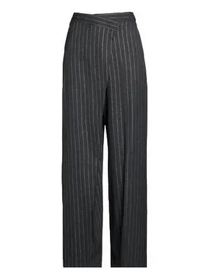 KARL LAGERFELD KARL LAGERFELD Charcoal Wide-Leg Striped Metallic Stretch Wool Blend Trousers