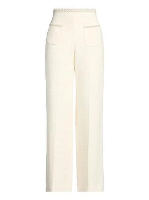 Sandro Wide-leg Tweed Pants With Embellished Pockets - Cream