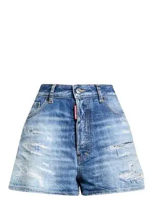 Dsquared2 Denim Shorts With Logo Appliqu - Blue